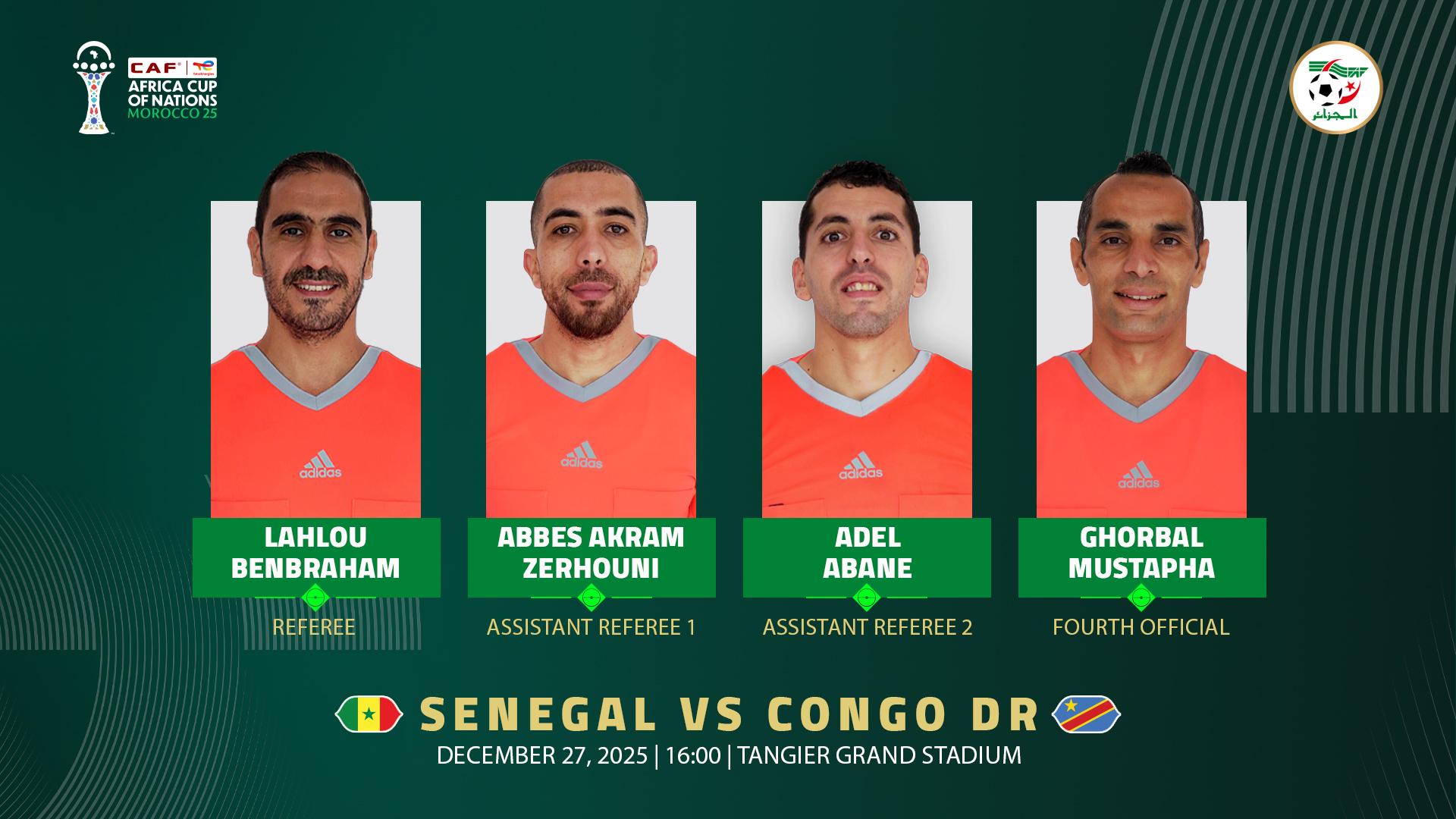 Algerian Referees Appointed for Senegal-DR Congo AFCON Clash - DZWatch